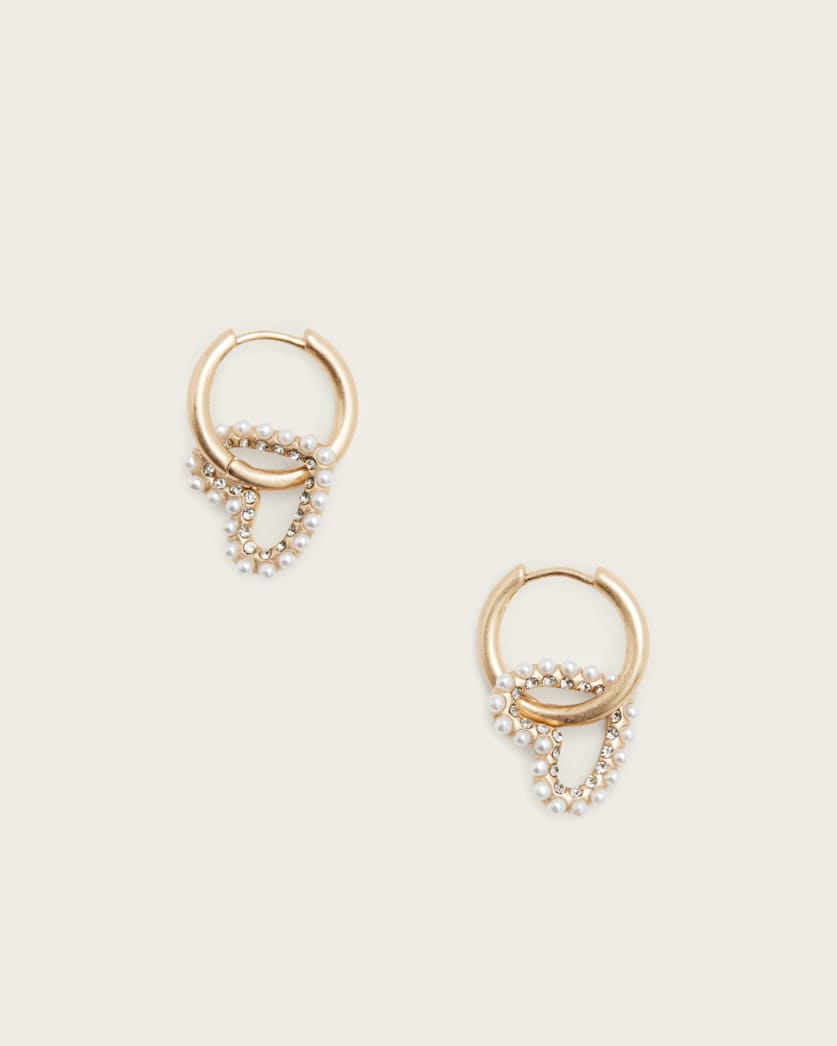 Vida Heart Bead Embellished Hoops WARM BRASS/WHITE | ALLSAINTS US